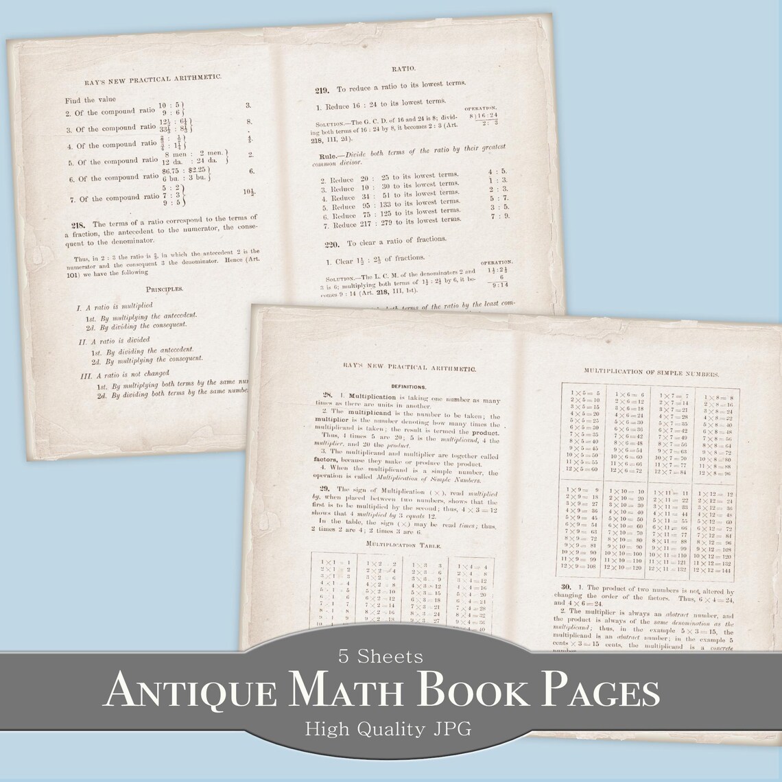 Printable Antique Math Book Pages: Vintage Ephemera (digital Download ...