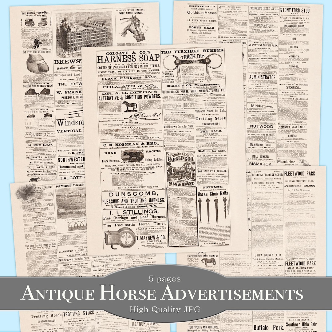 Antique Horse Print Ads 1877: Junk Journal Ephemera (digital Collage ...