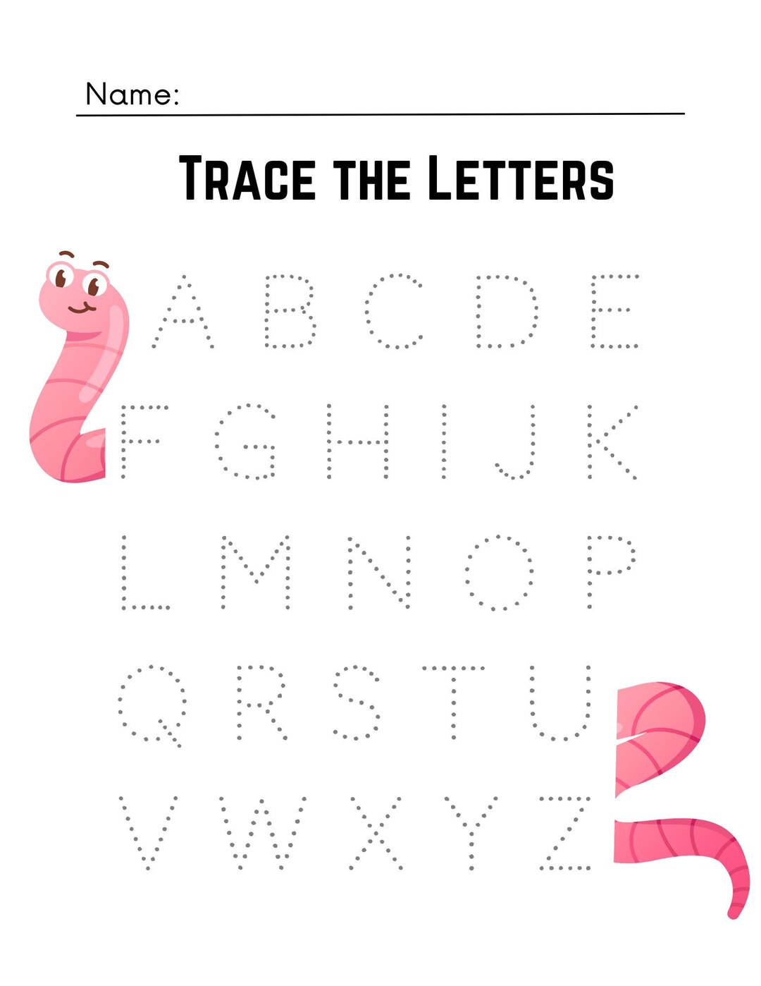 Letter Tracing Worm Worksheet - Etsy