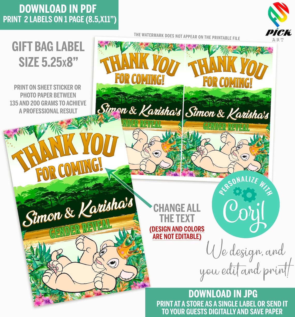 Editable Gift Bag Labels He or She Treat Bag Blue or Pink - Etsy