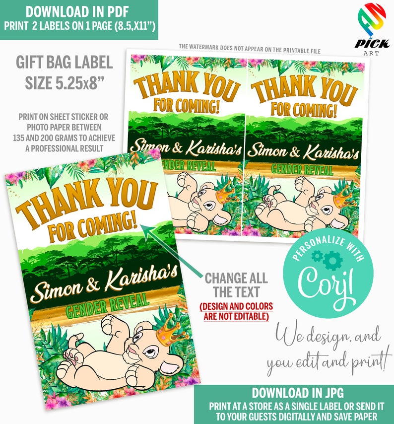 Editable Gift Bag Labels He or She Treat Bag Blue or Pink - Etsy