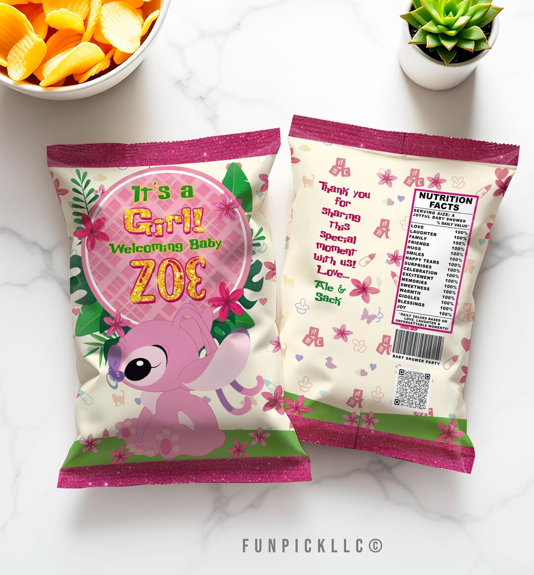 Angel Chip Bag Wrap for DIY, Stitch and Angel Chip Label, Stitch Chips ...