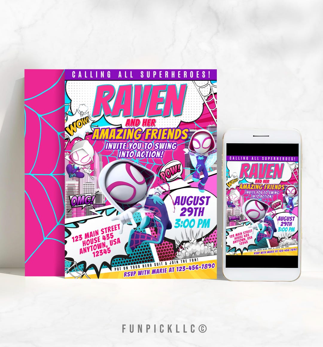 Spider Gwen Invitation for DIY, Spidey E-invite, Spidey Gwen Theme ...