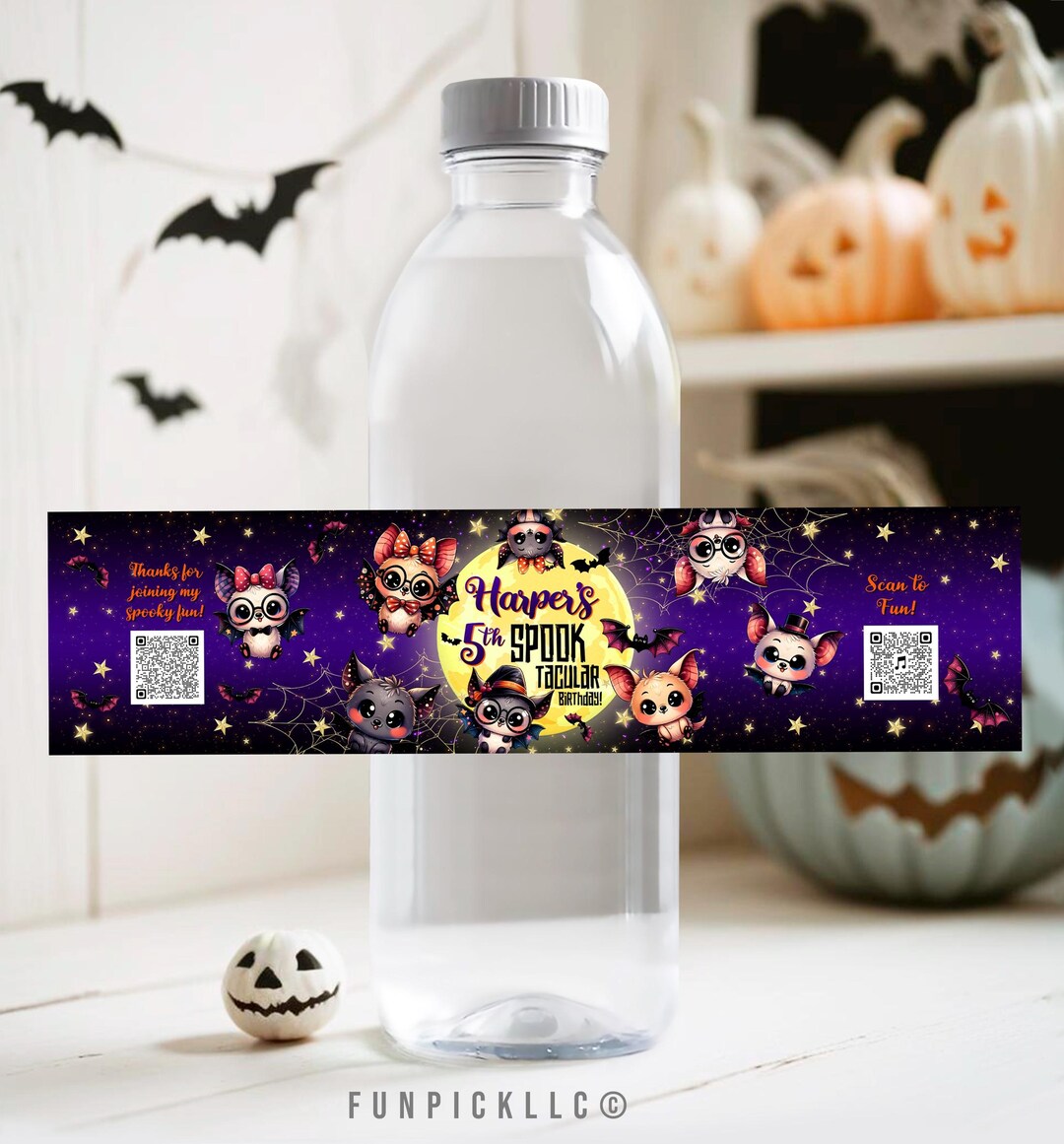 Cute Bats Water Bottle Label for DIY, Halloween Sticker for Bottle ...