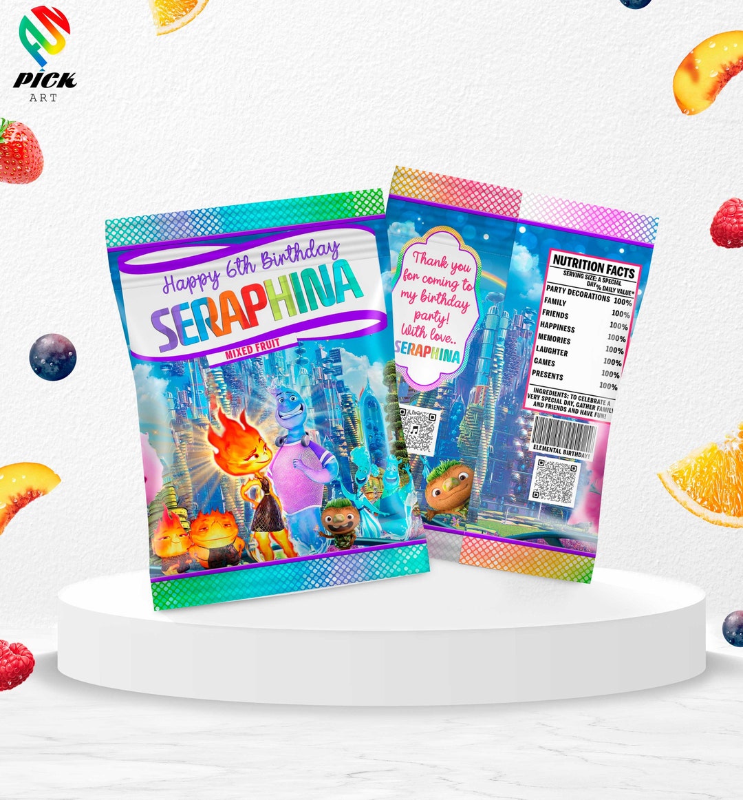 Kids Fruit Snack Wrapper Editable Candy Wrappers Fire Element Snack Bag ...