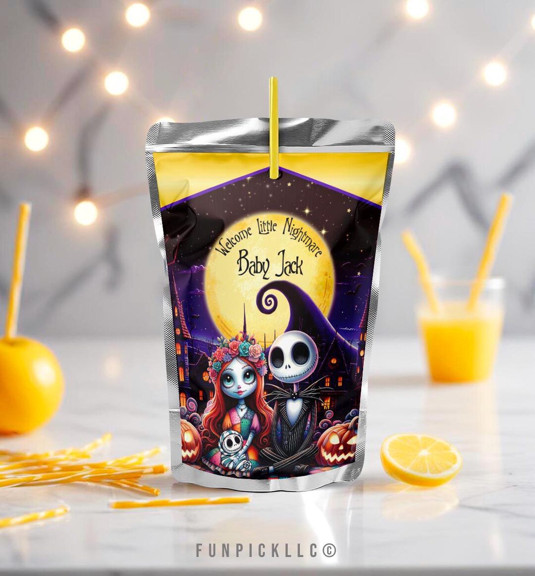 Nightmare Baby Shower Juice Label for DIY, Halloween Juice Pouch Label ...