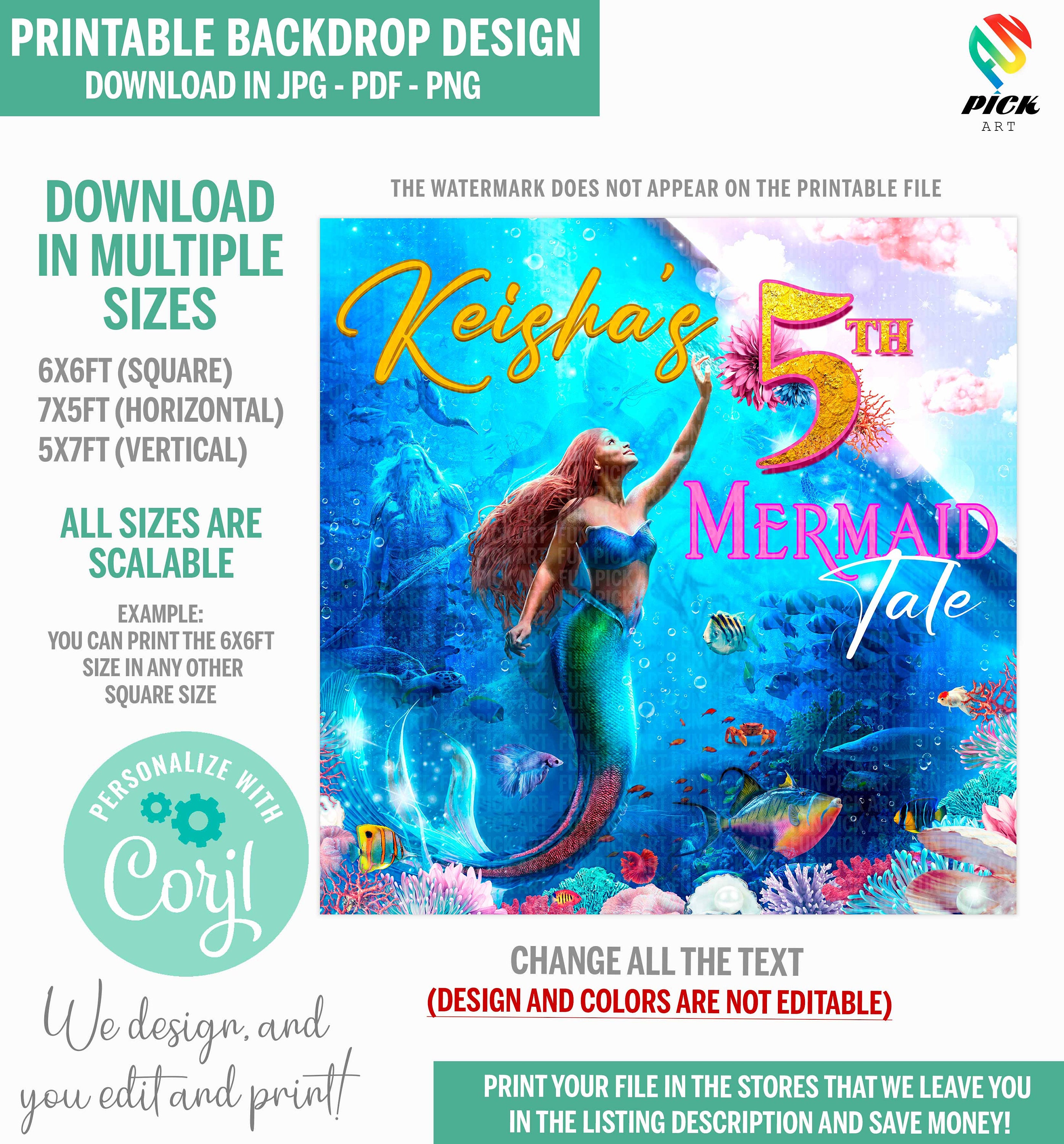 Editable Backdrop Mermaid Banner Little Mermaid Party - Etsy Australia