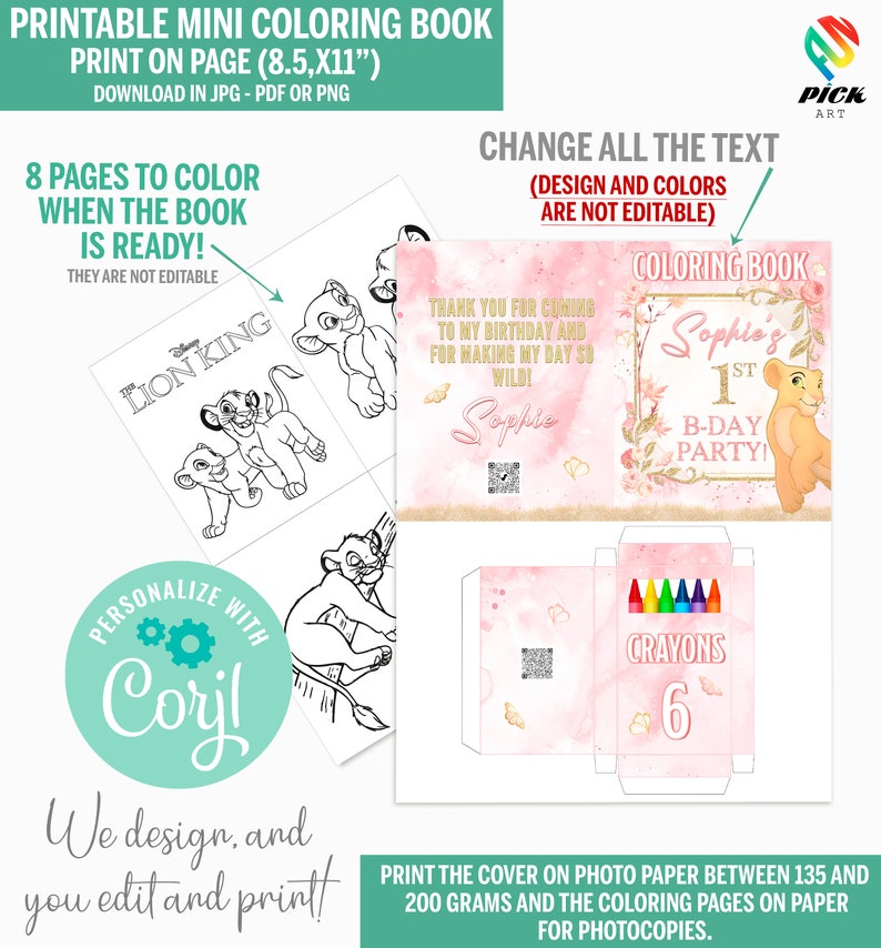 Editable Mini Coloring Book Birthday Coloring Pages Kids - Etsy