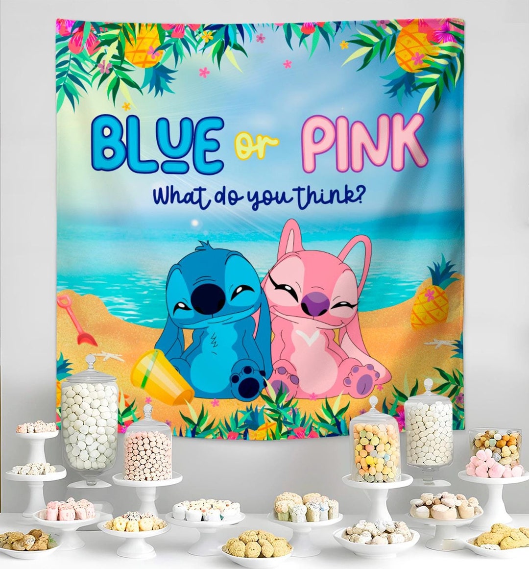 Stitch Gender Reveal Banner Stitch and Angel Backdrop Stitch Reveal ...