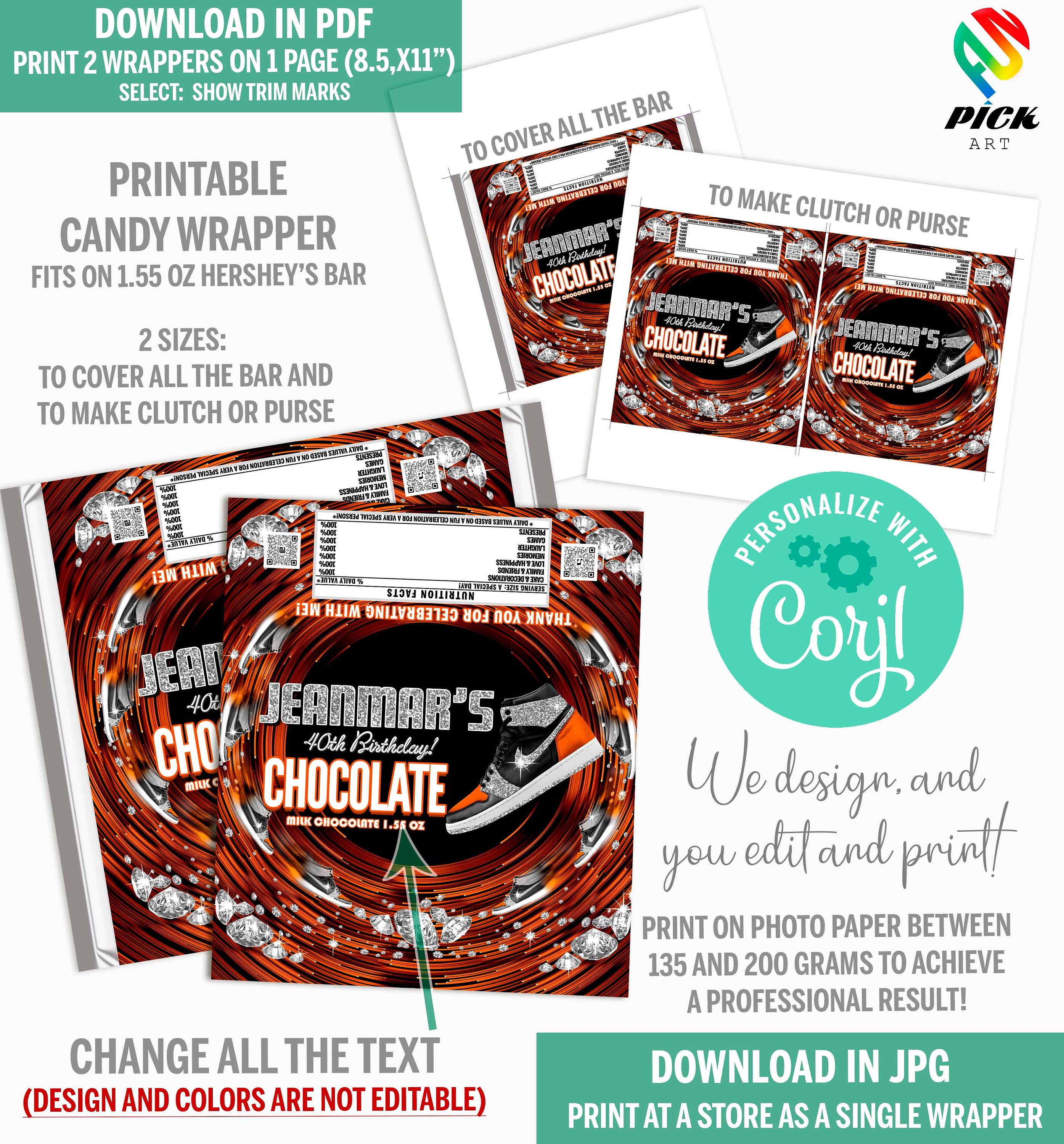 Editable Candy Wrapper, Editable Chocolate Bar, Editable Wrapper ...