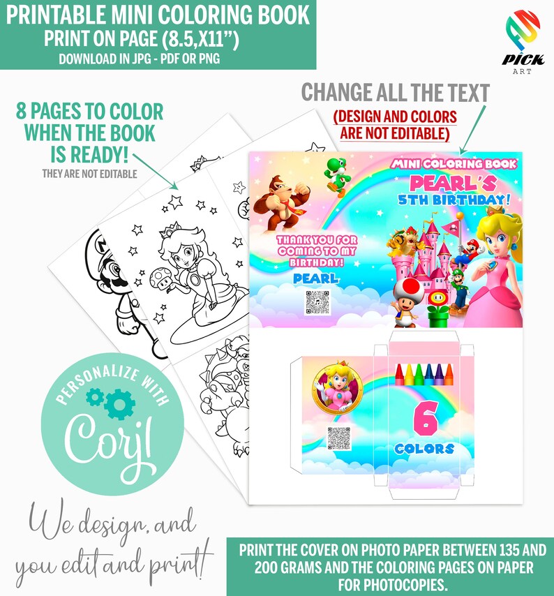 Editable Mini Coloring Book Birthday Coloring Page - Etsy