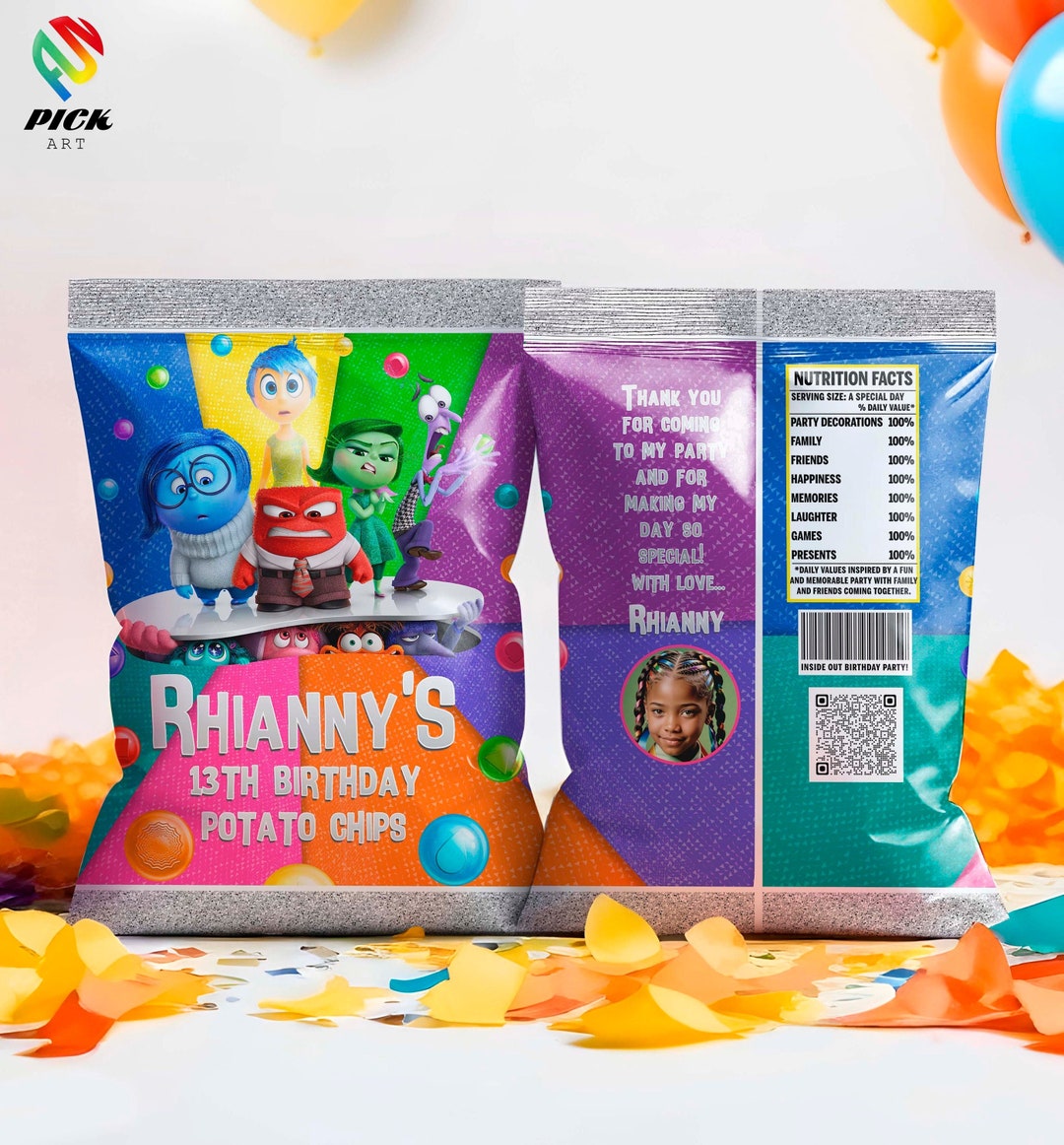 Inside Out Chip Bag Wrapper, Inside Out Snack Bag, Inside Out Custom ...