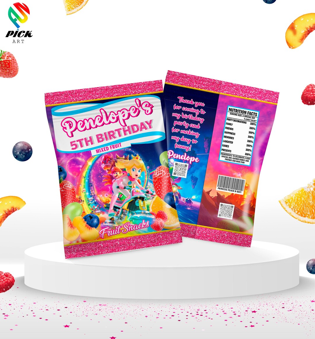 Editable Fruit Snack Wrapper Princess Candy Wrappers Editable Snack Bag ...