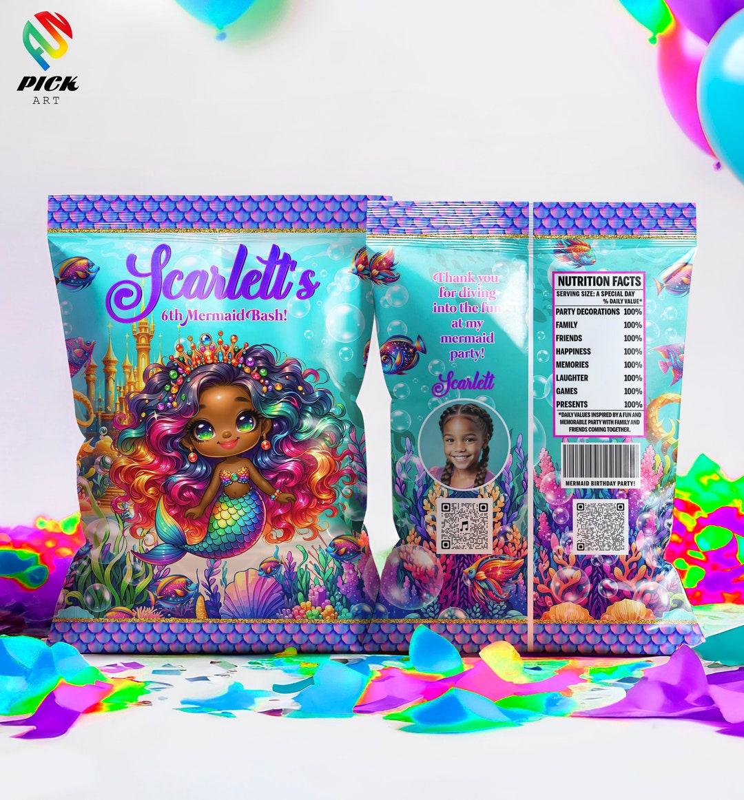 African Mermaid Chip Bag Wrapper, Under the Sea Snack Bag, Rainbow ...