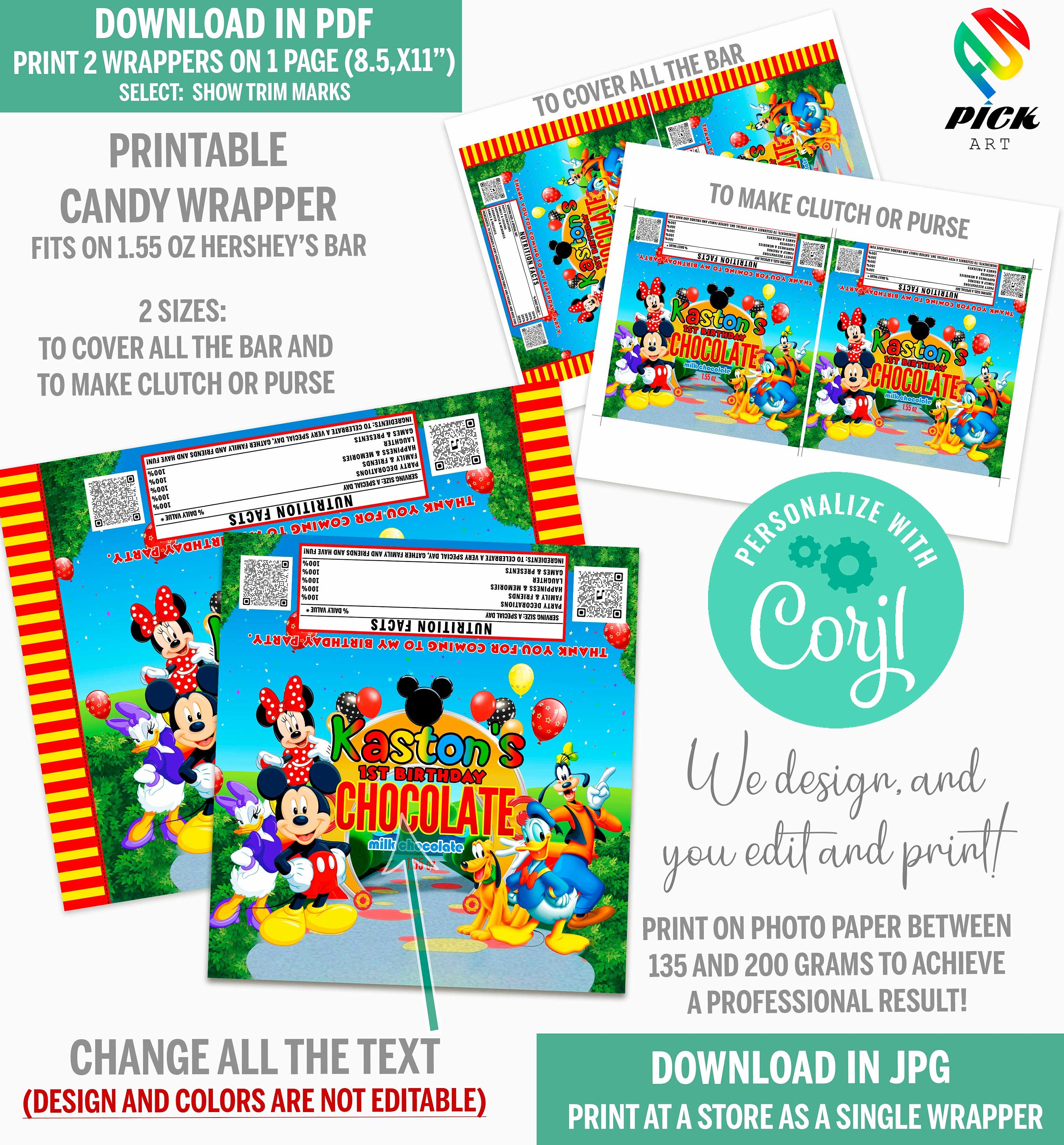 Theme Park Candy Wrappers Amusement Park Chocolate Bar Kids Chocolate ...