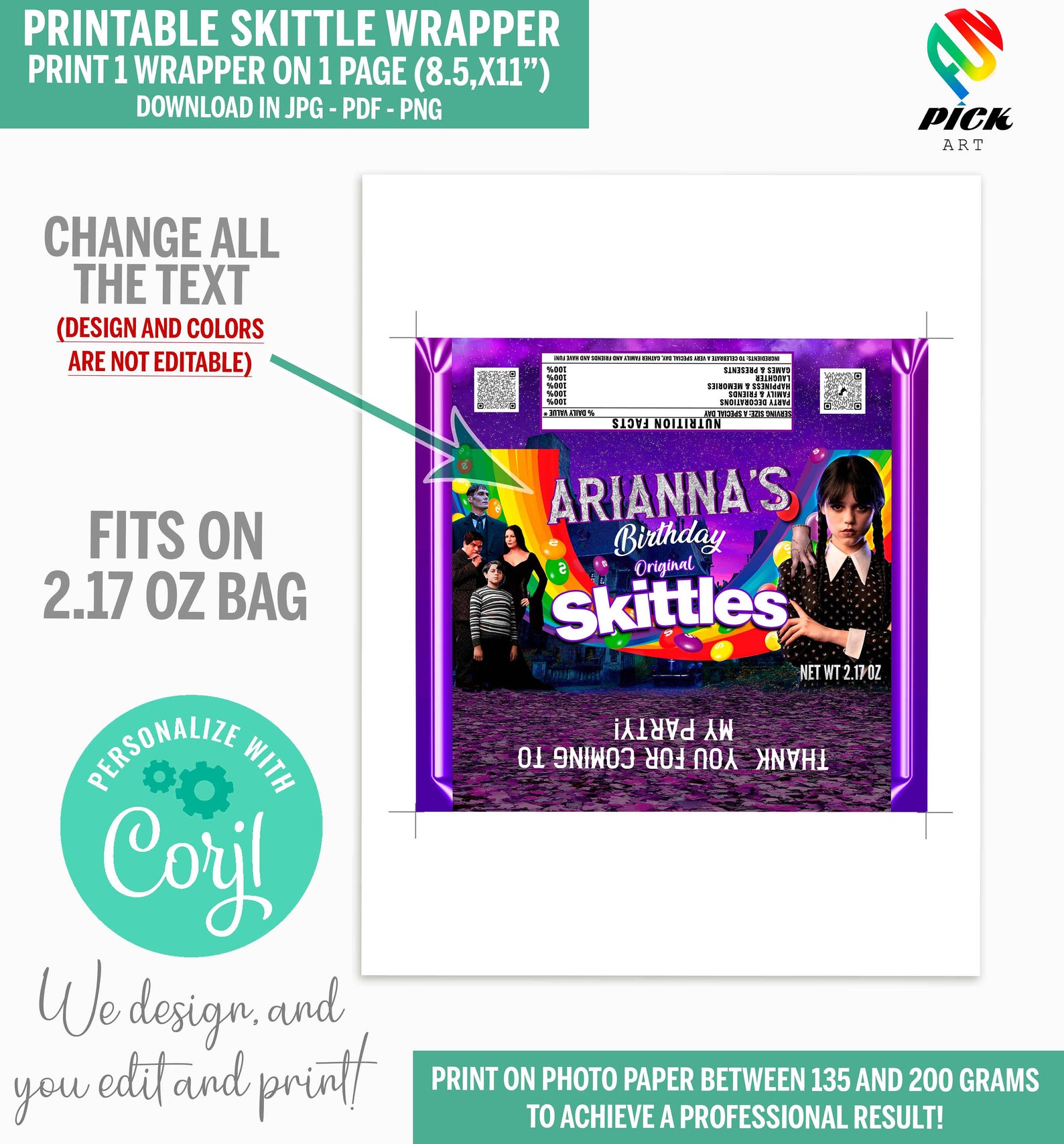 Editable Skittles Wrapper Candy Drops Bag Editable Snack Bag Editable ...