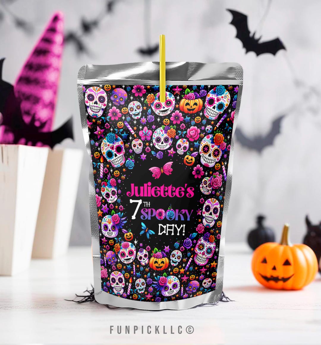 Sugar Skull Juice Label for DIY, Skeleton Juice Pouch Label, Sugar ...