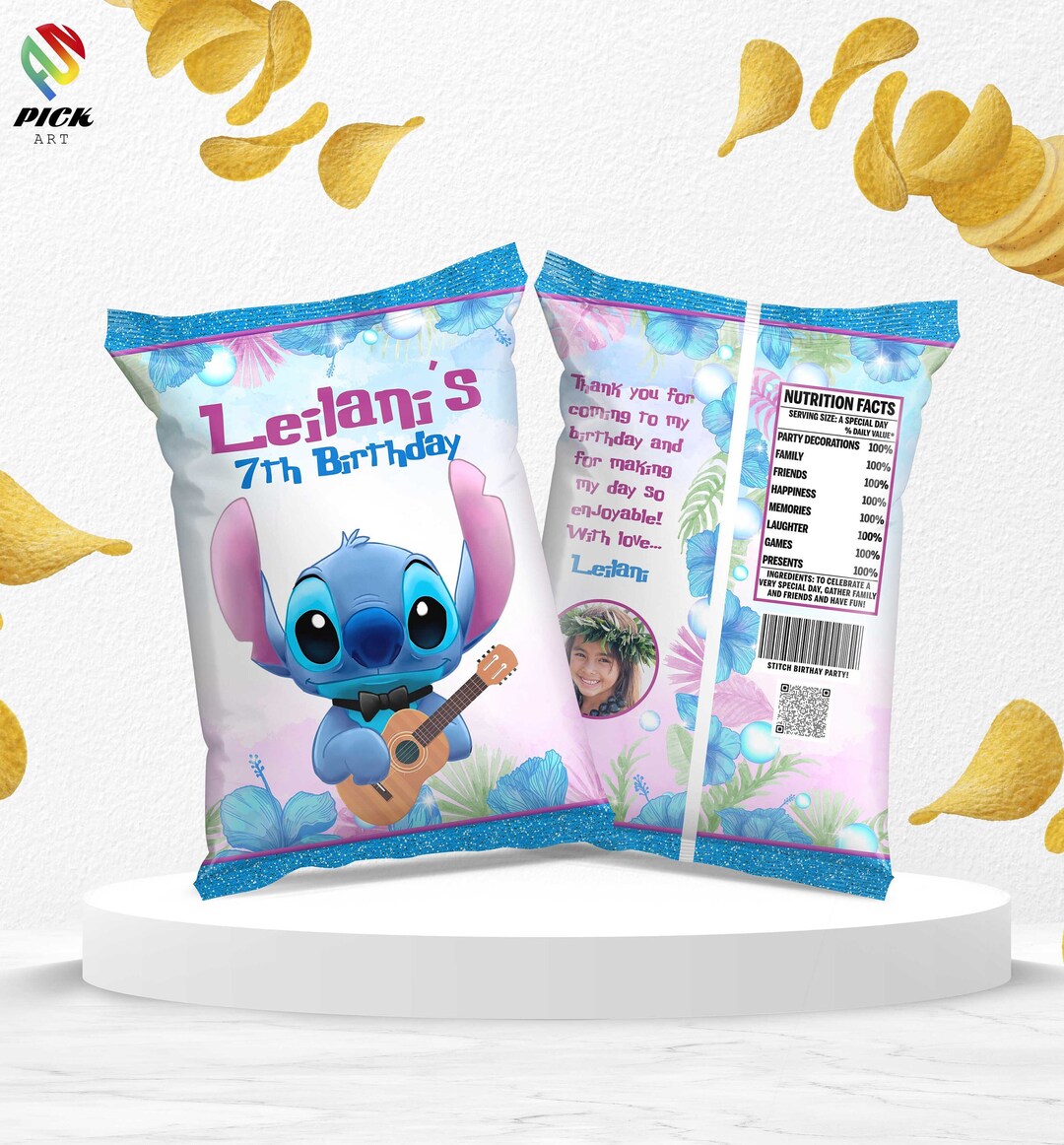 Hawaiian Chip Bag Wrapper Luau Snack Bag Template Tropical Custom Bag ...