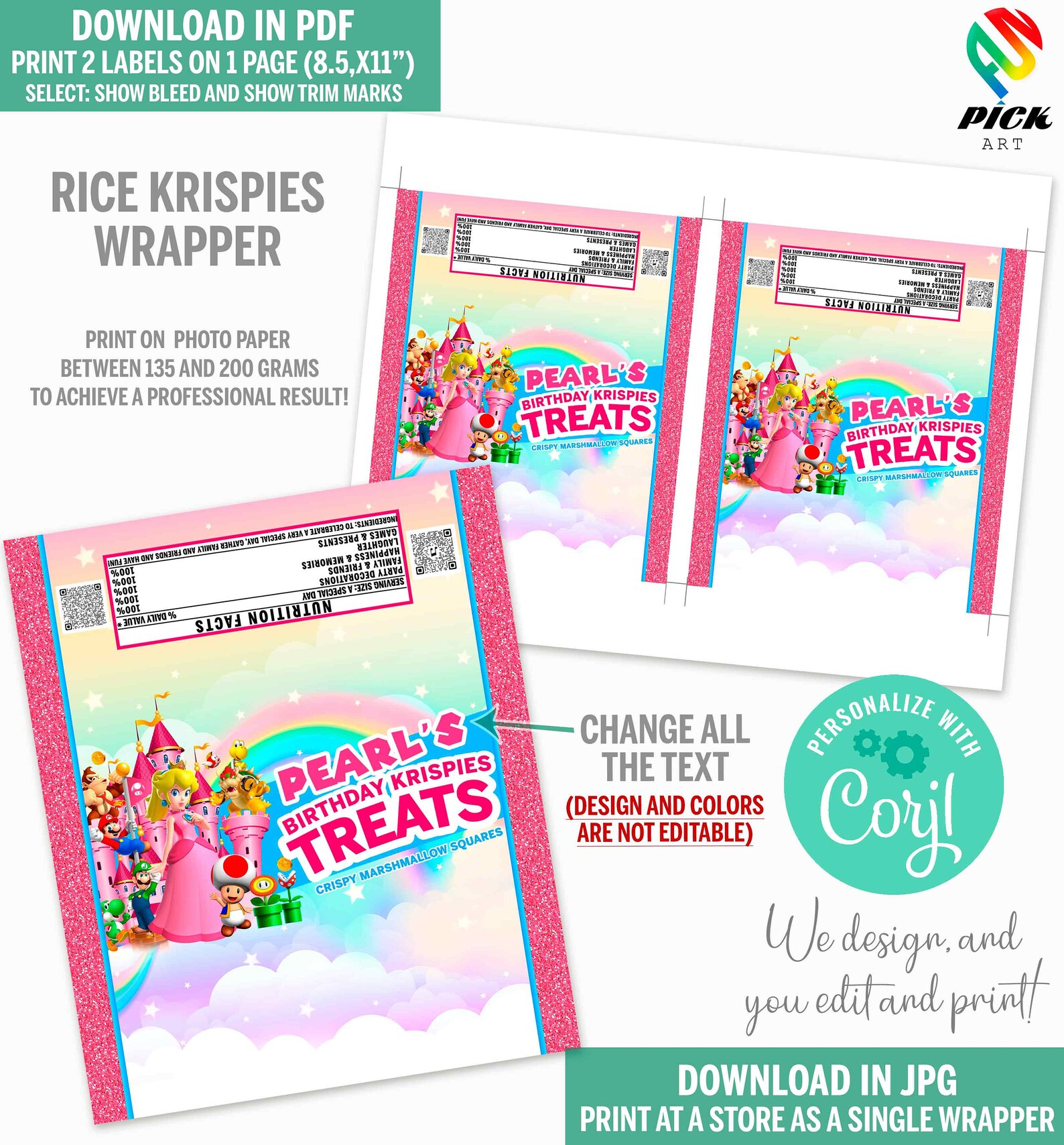 Editable Rice Krispies Wrapper Birthday Candy Wrappers Editable Rice ...