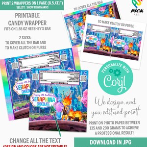 Kids Candy Wrappers Editable Chocolate Bar Fire Element Chocolate ...