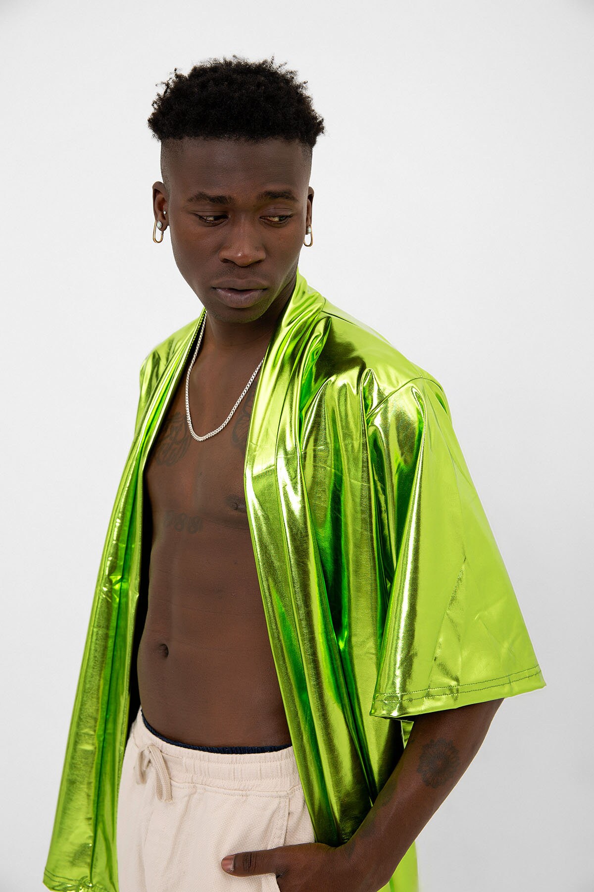 Mens Kimono Rave Clothing Green Holographic Kimono Festival - Etsy