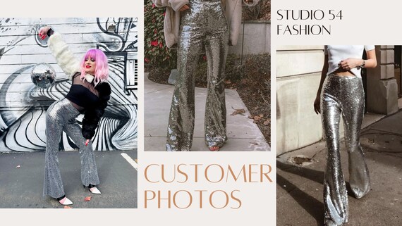 Silver Sequin Flare Pants, Bell Bottoms,harem Pants, Flare Silver Sequin Flare Pants, Bell Bottoms,harem Pants, Flare