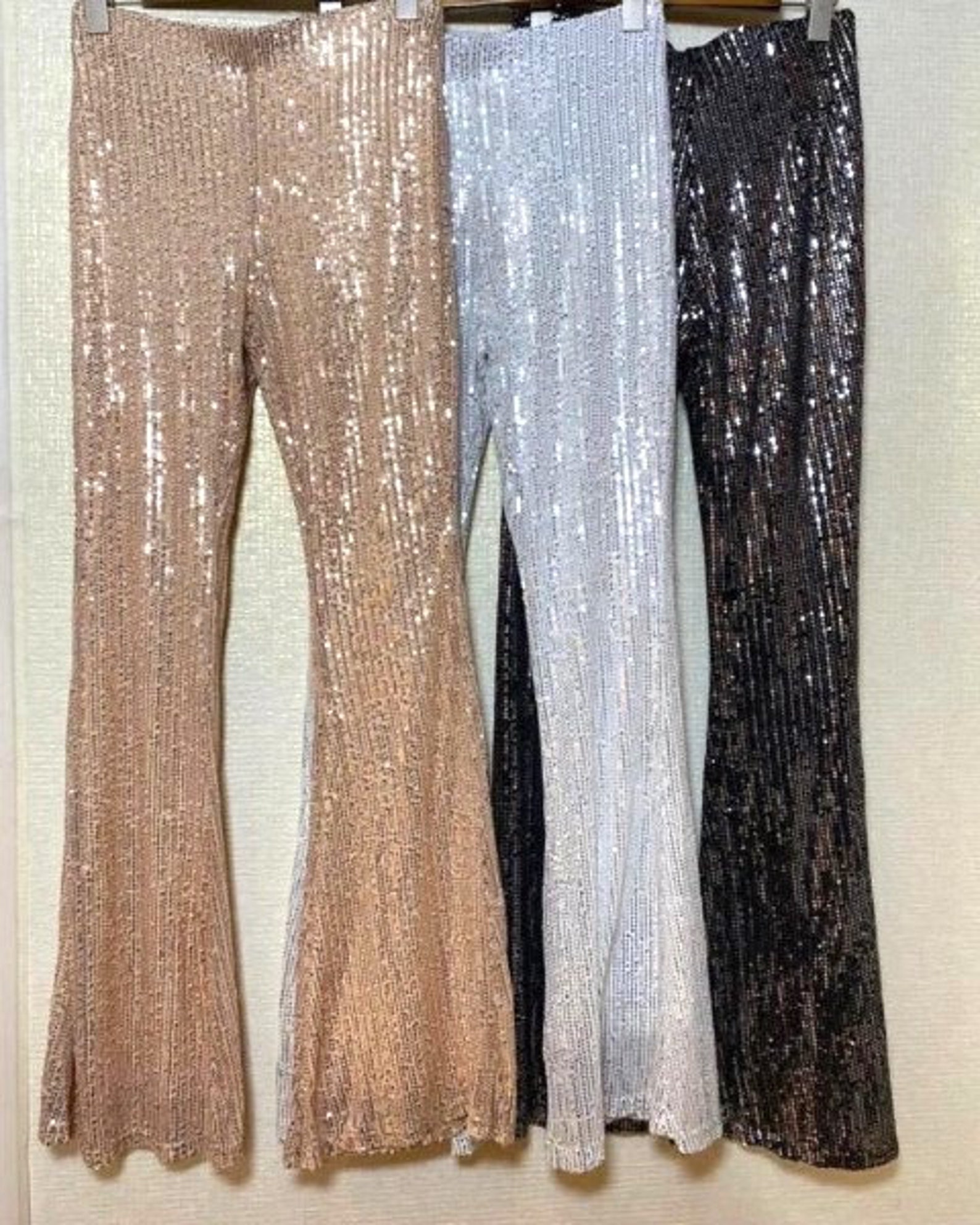 Sequin Flare Pants, Champagne Bell Bottoms, Shiny Sparkle Pants, Harem ...