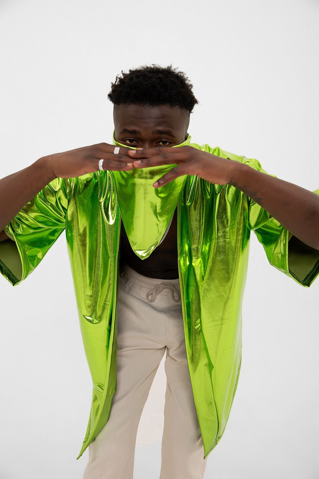 Mens Kimono, Rave Clothing, Green Holographic Kimono, Festival Clothing ...