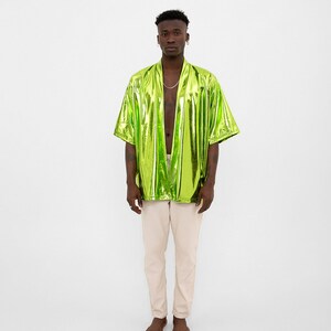 Mens Kimono, Rave Clothing, Green Holographic Kimono, Festival Clothing ...