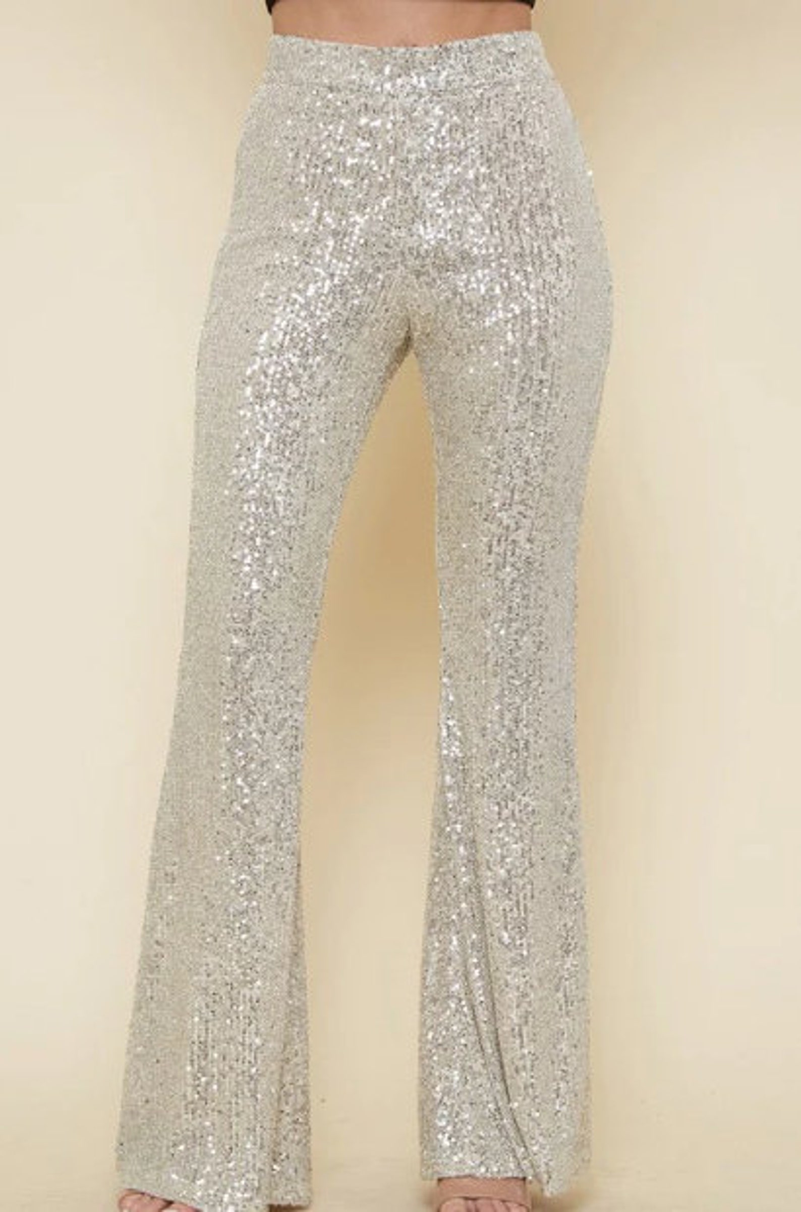 Sequin Flare Pants, Champagne Bell Bottoms, Shiny Sparkle Pants, Harem ...