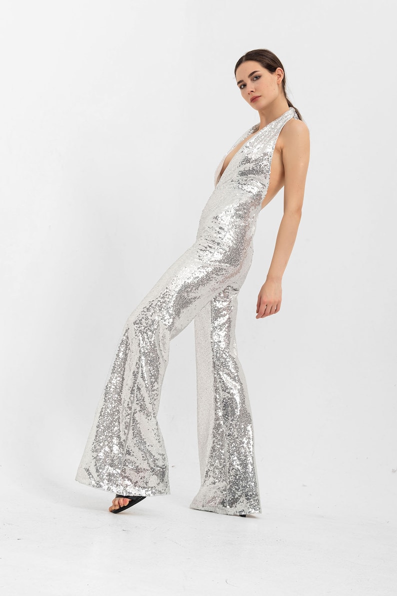 Silver Jumpsuit Silver Sequin Jumpsuit Party Jumpsuit Party - Etsy