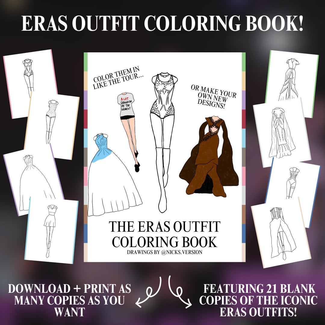 The Eras Outfit Coloring Book - Digital Download - Including ALL Eras ...