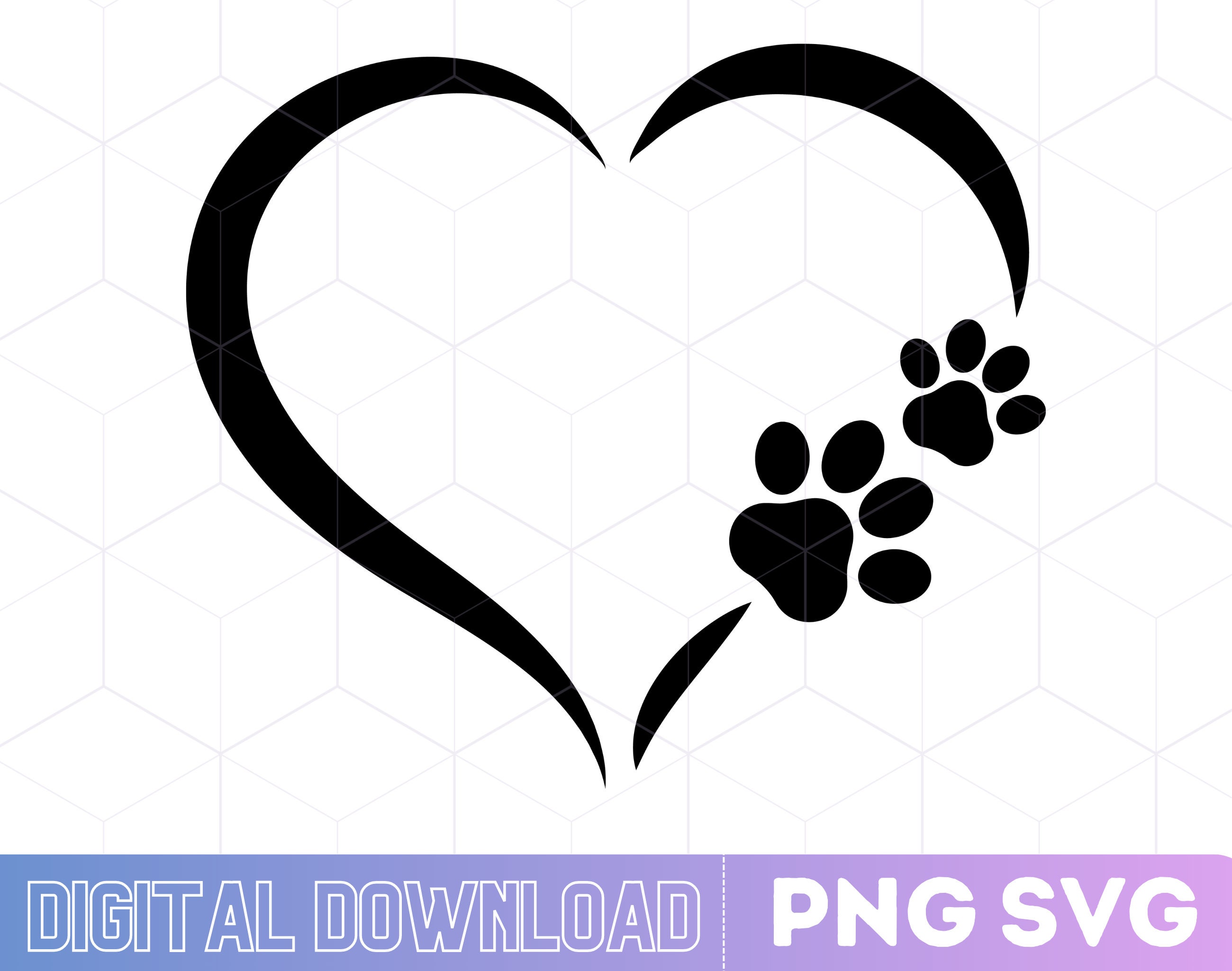 Dog Paw Print Heart SVG PNG, Two Paws Print Heart, Print Heart Png, Cat ...
