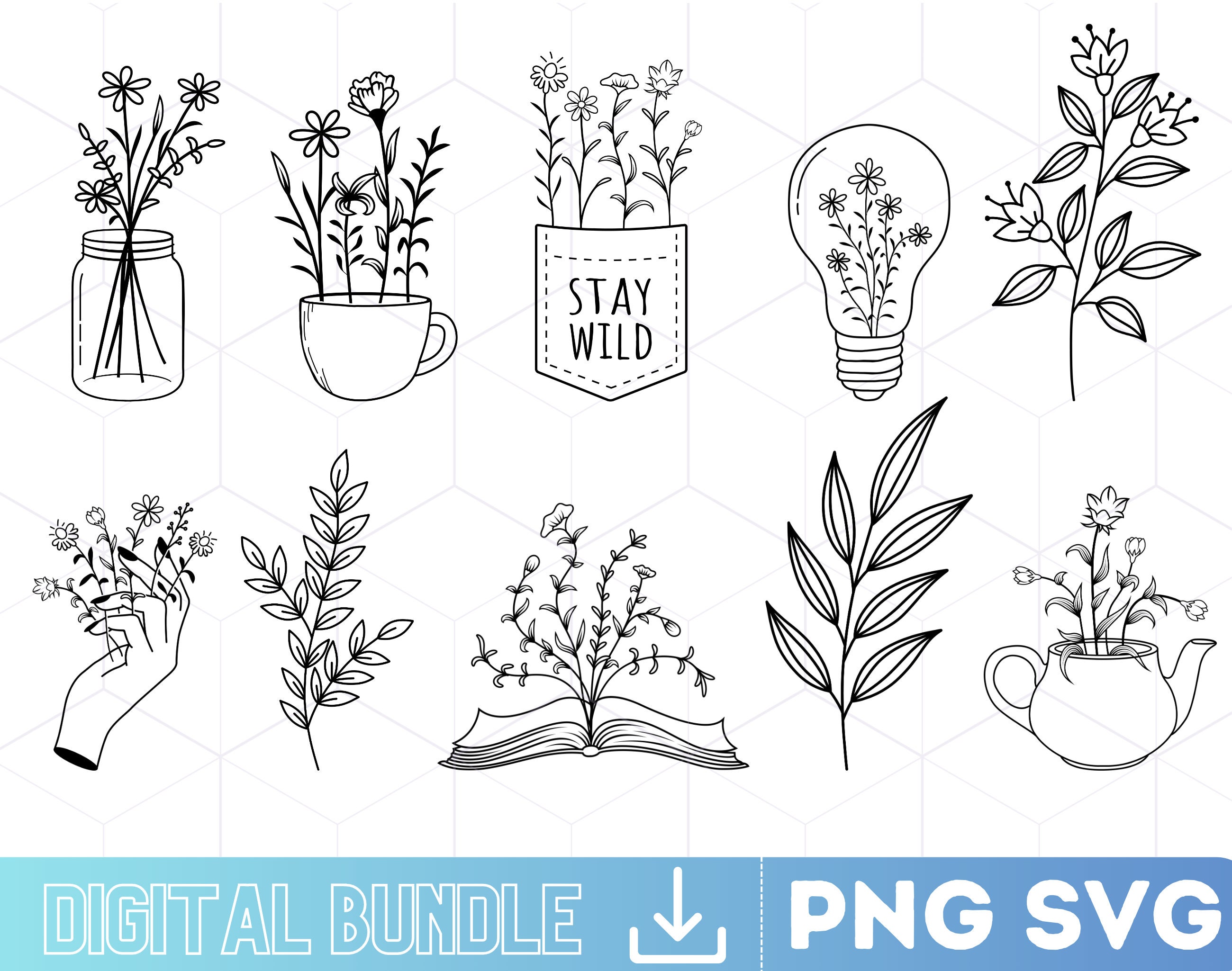Wildflower Svg Bundle, SVG PNG Files, 10 Wildflower Designs, Digital ...