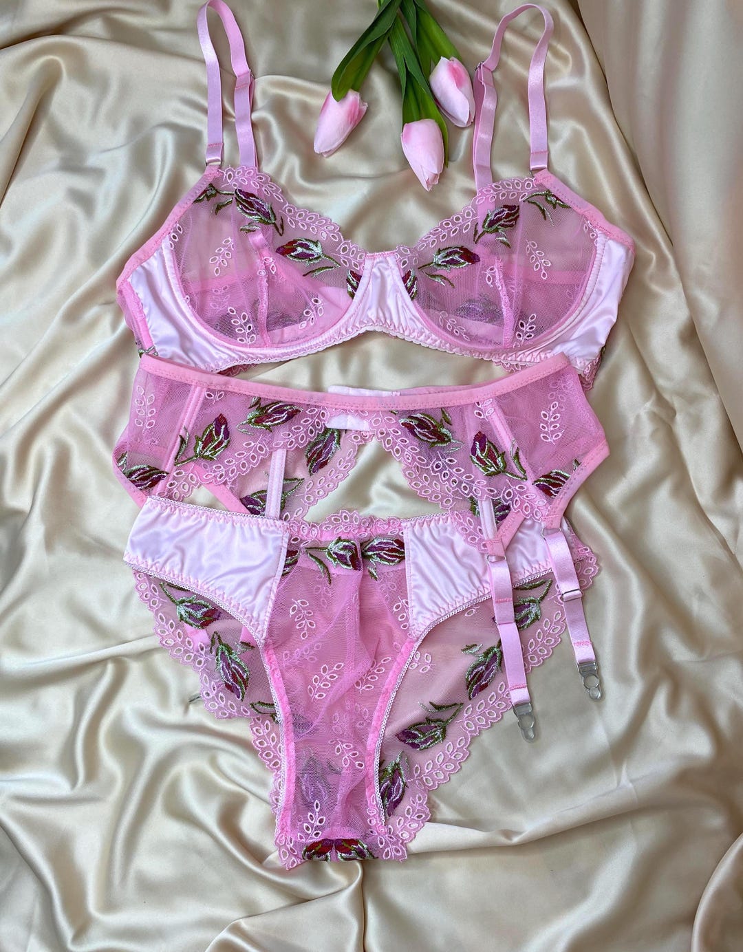 Sissy Lingerie Sets Men's Satin Bra Sissy Femboy Silk Lace Lingerie Set ...