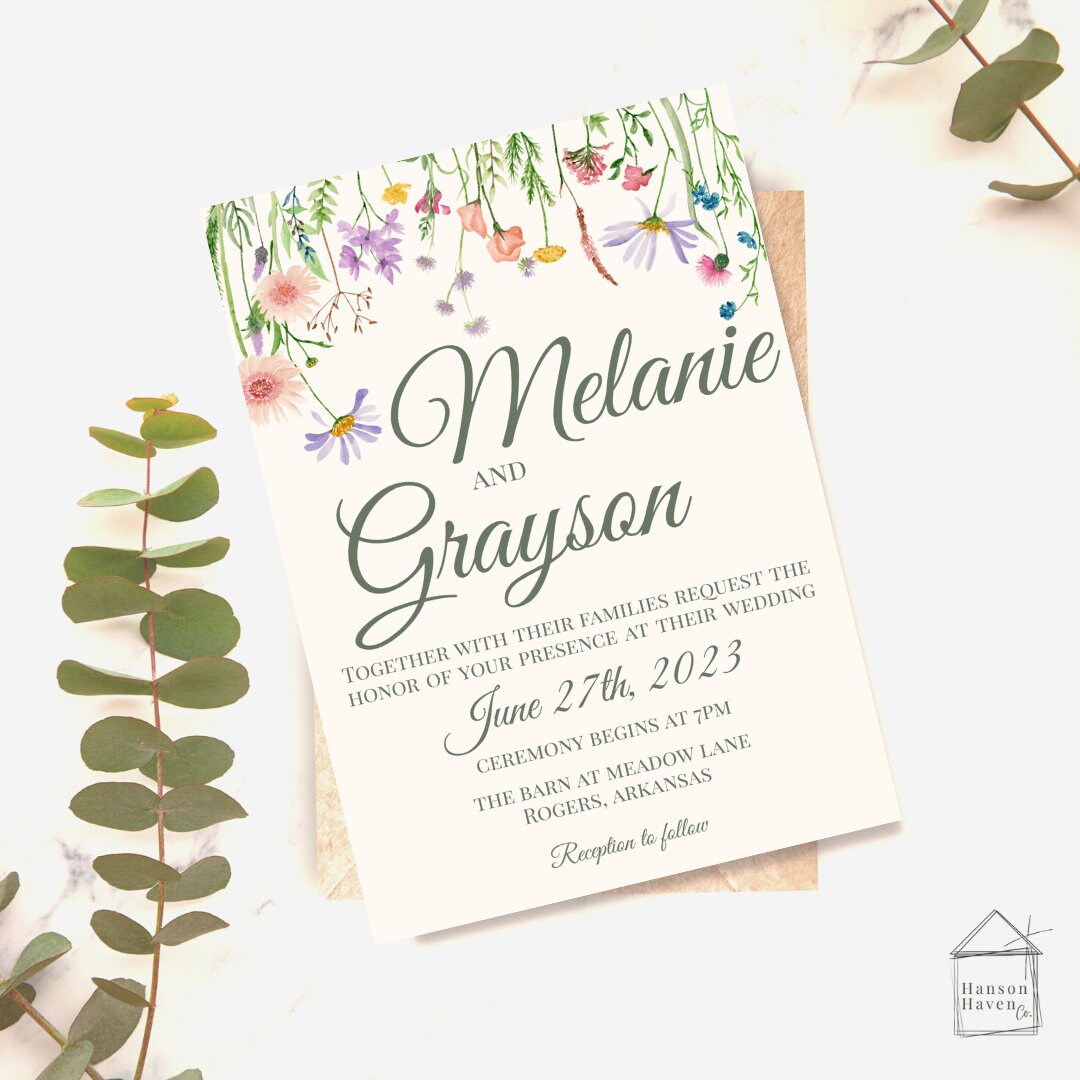 WILDFLOWER WEDDING INVITATION, Printable Wedding Invitation, Editable ...