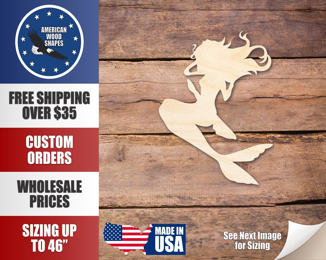 Unfinished Wood Mermaid Siren Shape - Craft - up to 36" DIY - Etsy