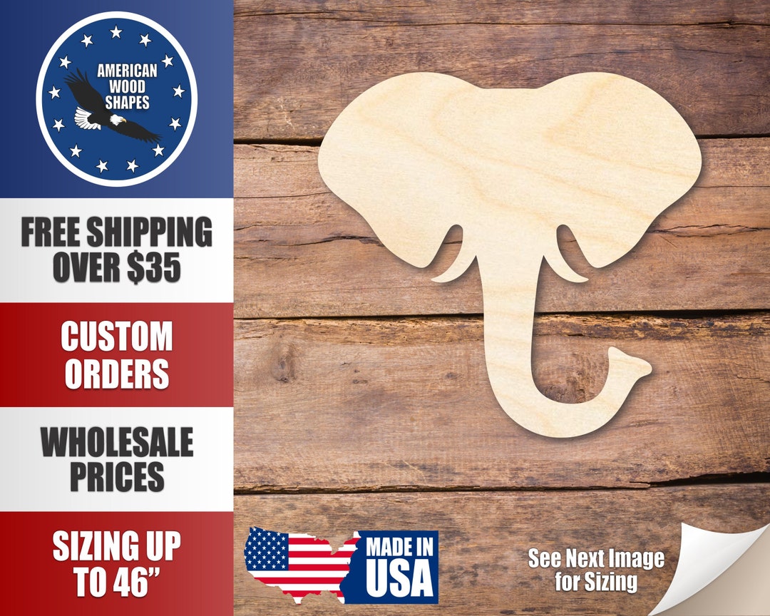 Unfinished Wood Elephant Head Shape - Animal - Wildlife - Craft - up to ...