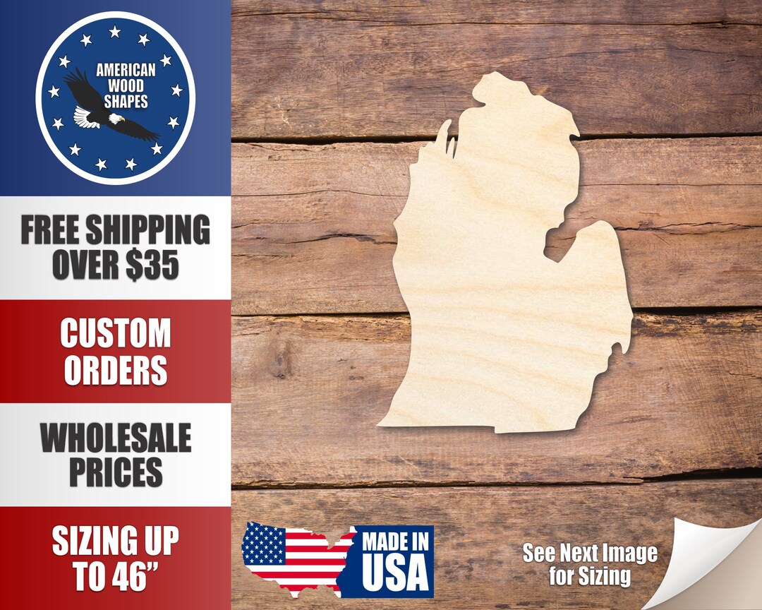 Unfinished Wood Michigan Lower Peninsula Shape - Craft - up to 36" DIY ...