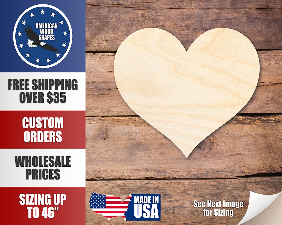 Unfinished Wood Round Classic Heart Shape up to 24" DIY Valentines Day ...