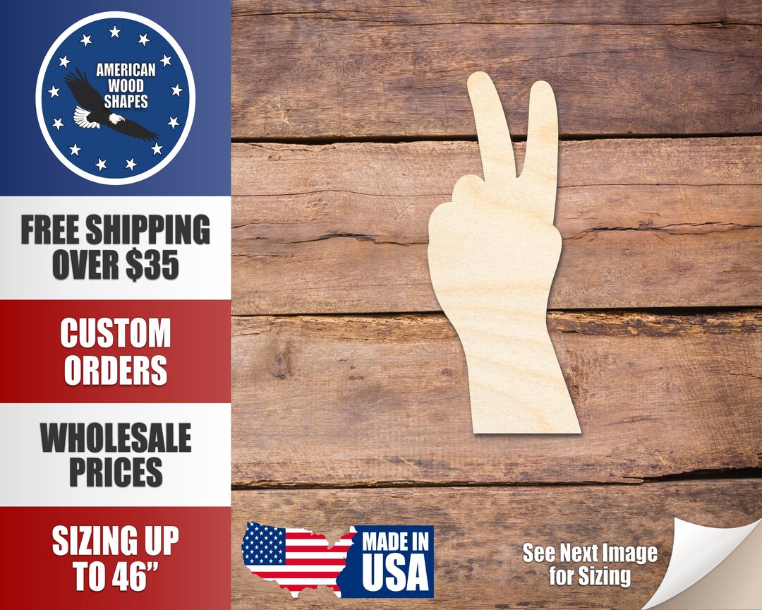 Unfinished Wood Hand Peace Symbol Shape - Craft - up to 36" DIY - Etsy