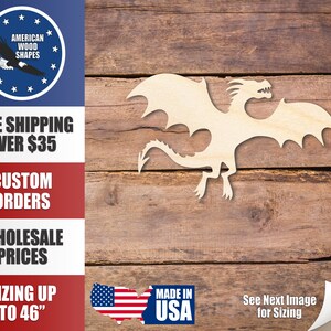 Unfinished Wood Flying Dragon Shape - Mythical - Beast - Craft - up to ...