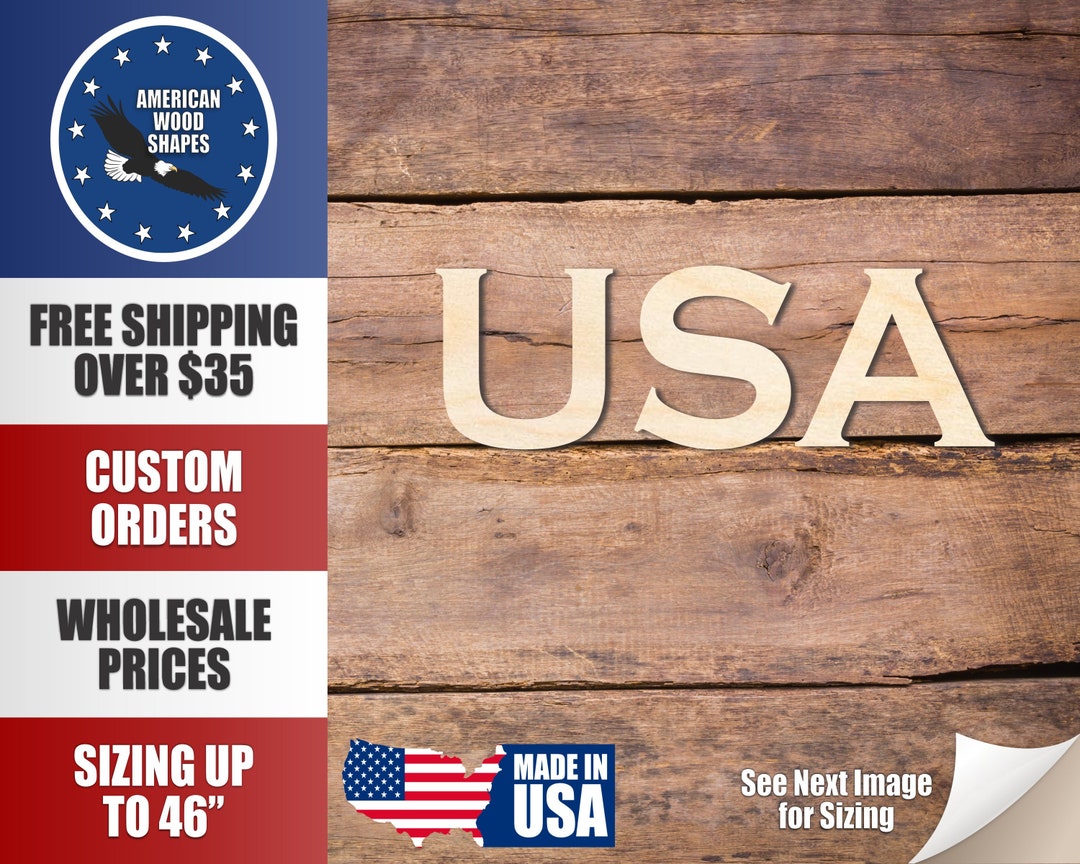 USA Block Letters Craft Unfinished Wood Cutout Font DIY Handmade Gift ...
