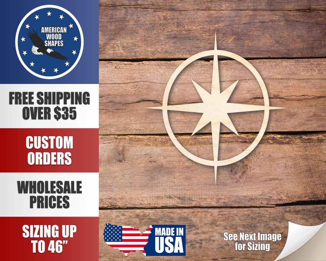 Unfinished Wood Compass Rose Star Sharp Six Point Star Silhouette ...