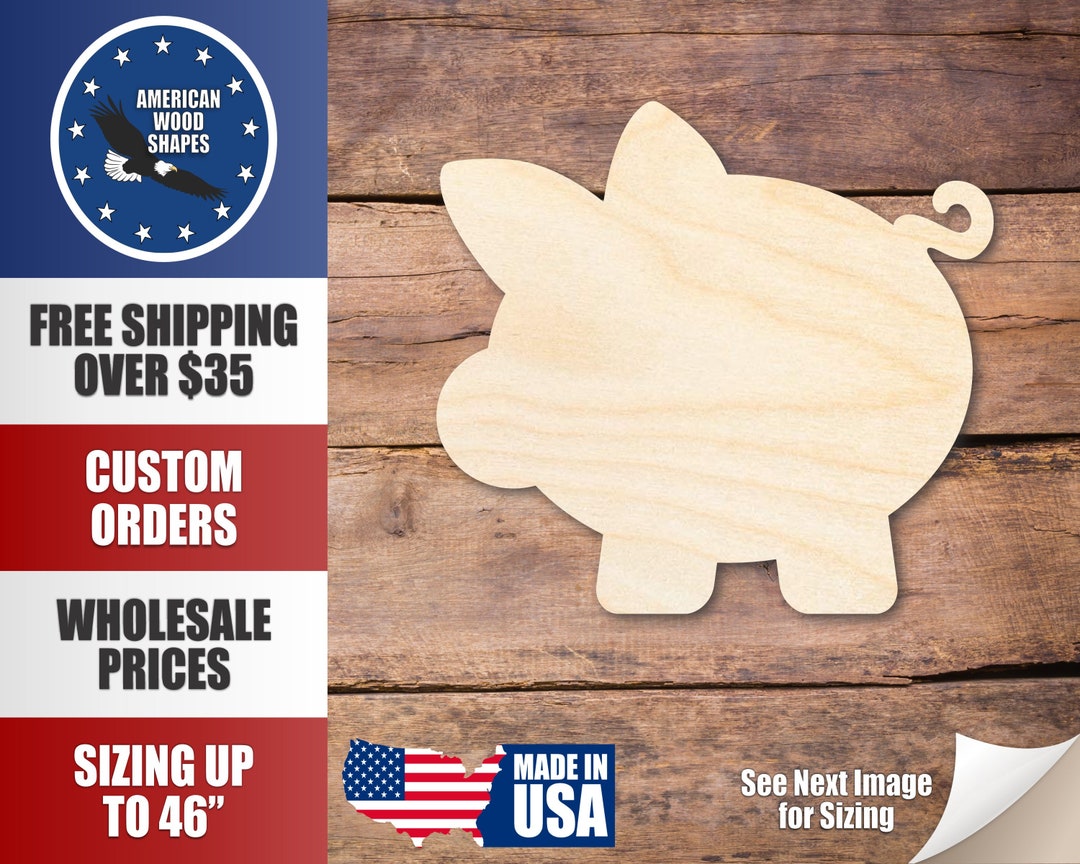 Unfinished Wood Piglet Piggy Bank Shape - Farm Animal - Money - Craft ...