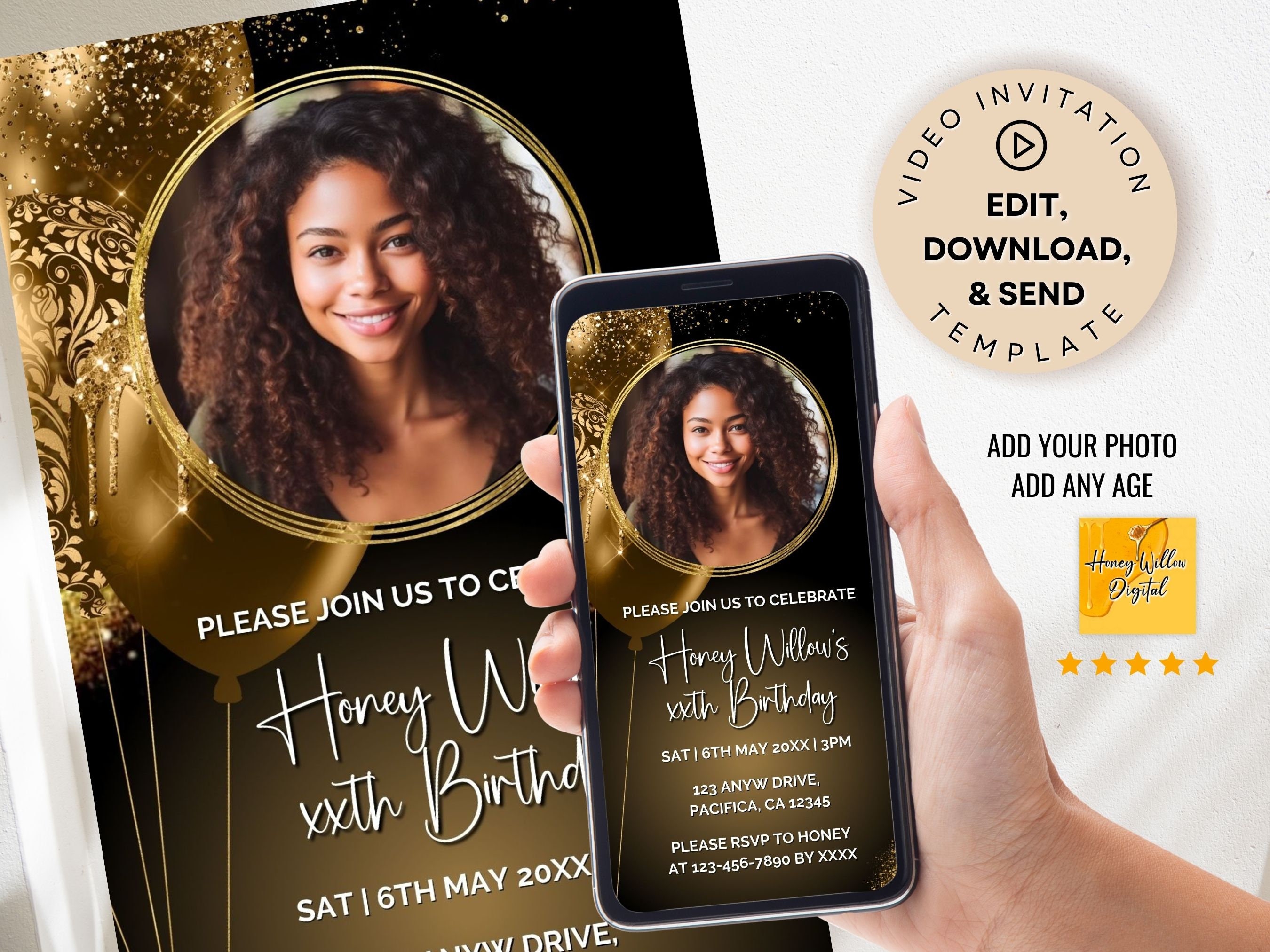 Digital Birthday Invitation Template, ANY AGE, Bday Invite Personalized ...