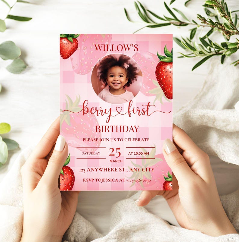 Berry First Birthday Invitation Template | Berry First Birthday ...