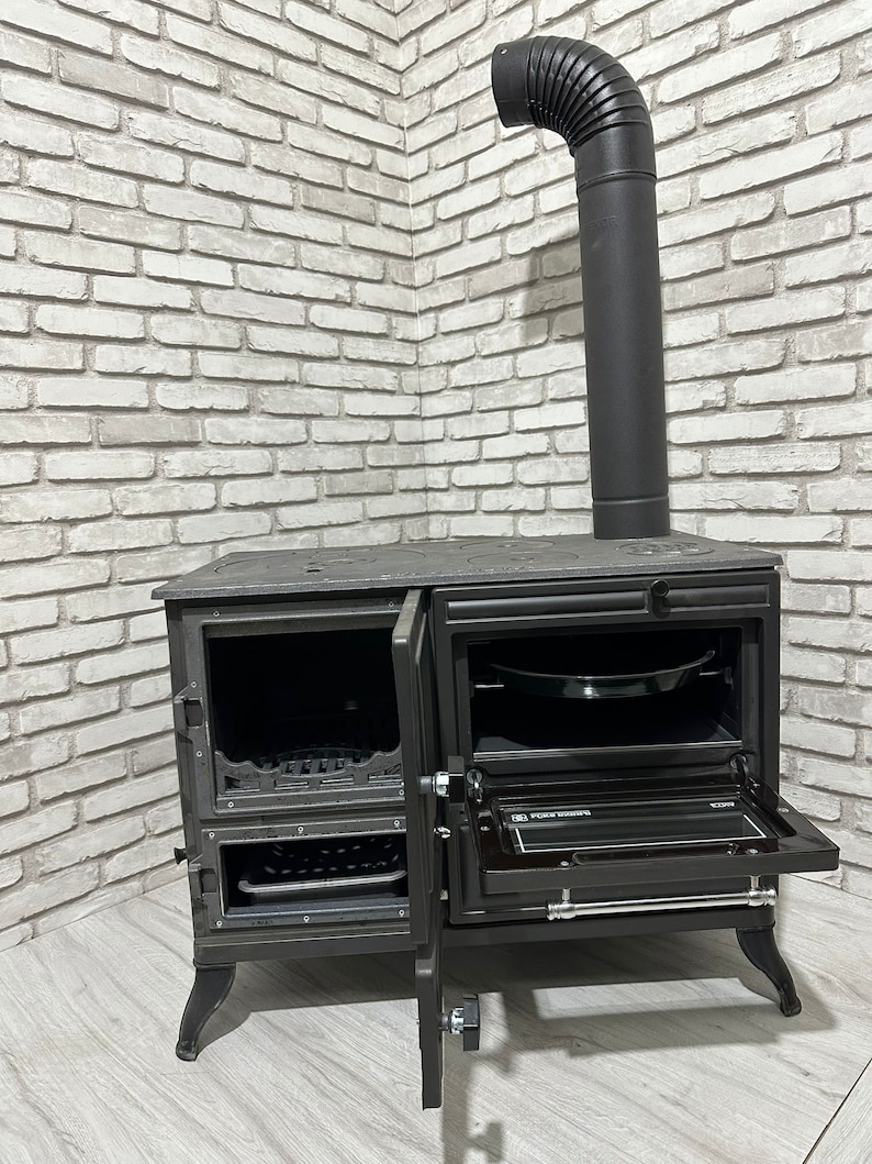 Premium Cast Iron Stove With Oven Large Glazed Wood Burner - Etsy