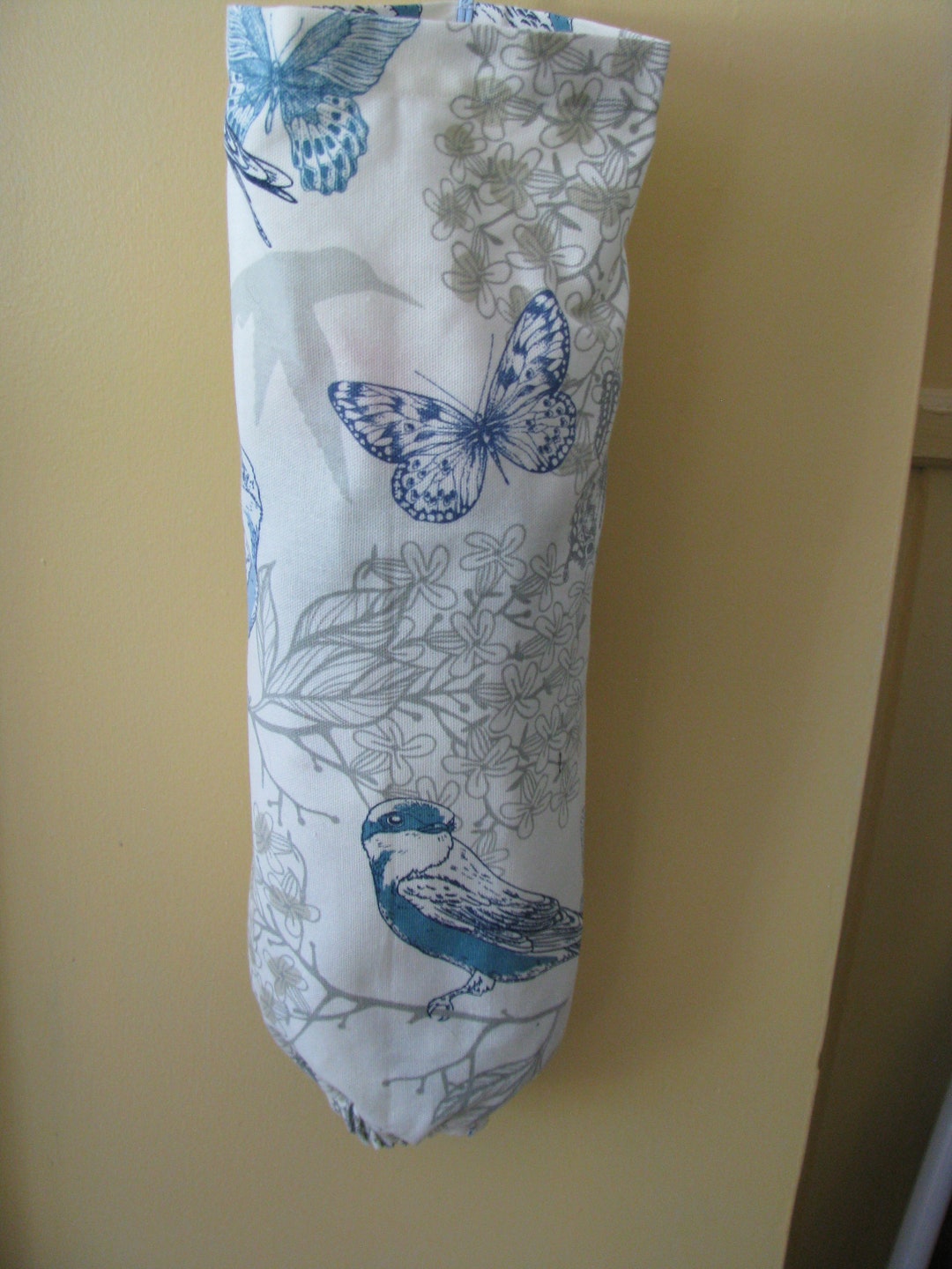 Blue Birds and Butterflies Plastic Bag Holder Dispenser Kitchen Storage ...