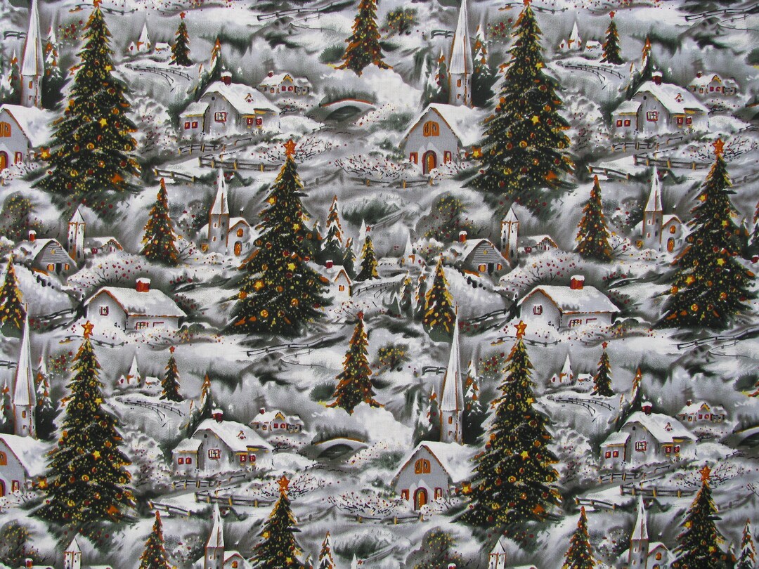 Church Steeples, Winter Village Snow Scene Fabric Trees BTY - Etsy